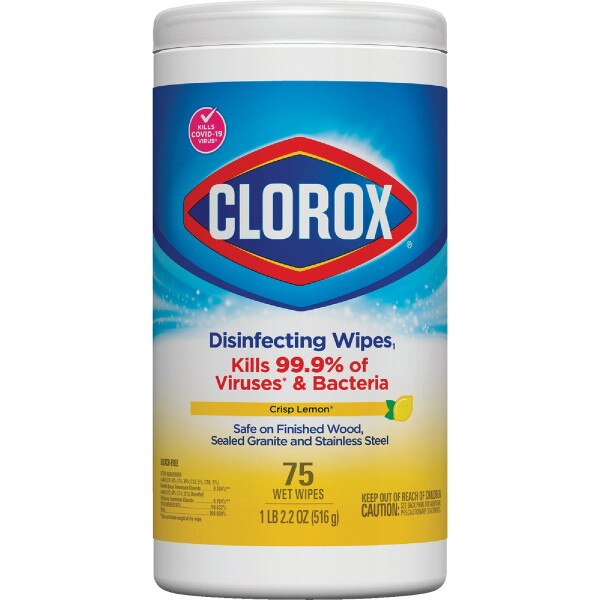 01628 Clorox Crisp Lemon Disinfecting Cleaning Wipes Tub (75-Count)